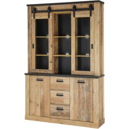 Buffet Home Affaire "SHERWOOD" Schränke Gr. B/H/T: 133 cm x 201 cm x 38 cm, 4 St., braun (old style hell dekor) Holz Dekor, mit Scheunentorbeschlag und Apothekergriffen, Breite 133cm Bestseller