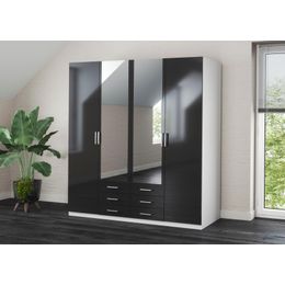 Kleiderschrank Priess "Amsterdam" Schränke Gr. B/H/T: 185cm x 193cm x 56cm, ohne Beleuchtung, 4 St., schwarz-weiß (weiß/schwarz) mit oder ohne LED-Beleuchtung