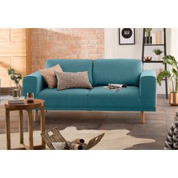 2-Sitzer Home Affaire "Lasse", blau (petrol), B:198cm H:84cm T:89cm, Filzoptik (100% Polyester);Luxus-Microfaser (100% Polyester);Struktur fein( 100% Polyester), Sofas, im scandinavischem Stil mit Holzf&uuml;&szlig;en