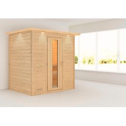 Karibu Sauna ""Sonja" mit Energiespartür und Kranz naturbelassen" Saunen beige (naturbelassen)