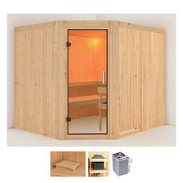 Karibu Sauna "Marit" Saunen 9-kW-Ofen mit integrierter Steuerung beige (naturbelassen)