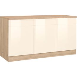 Unterschrank KOCHSTATION "KS-Virginia" Schränke Gr. B/H/T: 150 cm x 85 cm x 60 cm, 3 St., beige (creme hochglanz) 85 cm hoch, 150 breit, 3 Schubladen, Türen, griffloses Design