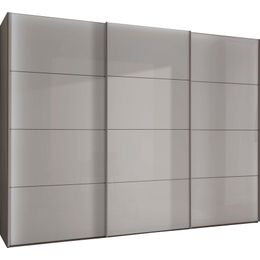 Schwebetürenschrank Wiemann "Kos" Schränke Gr. B/H/T: 278,9 cm x 217 cm x 67 cm, 3 St., grau (havanna, dekor, glas kieselgrau) mit Schattenfuge