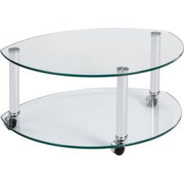 Couchtisch HASSE MÖBEL COLLECTION "8075 CK" Tische Gr. H/T: 41 cm x 90 cm, farblos (klarglas) Glas-Couchtisch Runde Couchtische Couchtisch mit Rollen