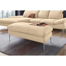 Hocker W.Schillig "enjoy&MORE", beige (sahara s37), B:106cm H:45cm T:71cm, Chenille-Flachgewebe R66 (85% Polyester, 15% Nylon), Longlife Xtra-Leder Z59: Glattleder mit modischer Prägung. Hautstärke 0, 9 - 1, 1 mm, Stoff S37 (100% Polyester), Hocker, Füße silber matt, Breite 106 cm