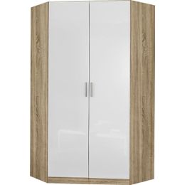 Eckkleiderschrank Rauch "Celle", weiß (struktureichefarben hell, hochglanz weiß), B:117cm H:210cm T:117cm, Holzwerkstoff, Schränke