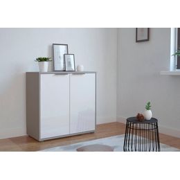 Hochkommode Wiemann "Monaco" Sideboards Gr. B/H/T: 80 cm x 70 cm x 43 cm, grau (kieselgrau, dekor, glas weiß) Türkommode mit Glasfront, vormontiert