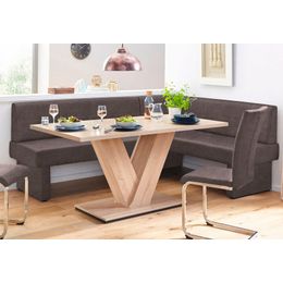 Eckbank Home Affaire "Nils", braun (dunkelbraun (arizona 4412)), B:222cm H:89cm T:162cm, Massivholz, Holzwerkstoff, Polyester, Sitzbänke, Sitz und Rücken gepolstert, verschiedene Qualitäten