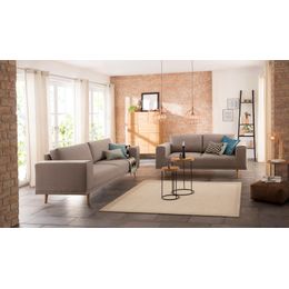 2-Sitzer Home Affaire "Lasse", braun, B:198cm H:84cm T:89cm, Filzoptik (100% Polyester);Luxus-Microfaser (100% Polyester);Struktur fein( 100% Polyester), Sofas, im scandinavischem Stil mit Holzf&uuml;&szlig;en