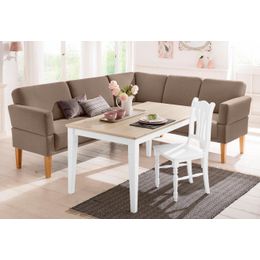 Eckbank Home Affaire "Fehmarn" Sitzbänke Gr. B/H/T: 255 cm x 98 cm x 210 cm, Strukturstoff, langer Schenkel links, beige (dunkelbeige) wahlweise langer Schenkel links oder rechts