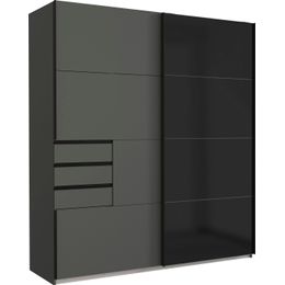 Schwebetürenschrank wimex "Barcelona" Schränke Gr. B/H/T: 225 cm x 208 cm x 65 cm, 2 St., schwarz (graphit, mitteltür glas schwarz) mit Glaselementen und Schubladen