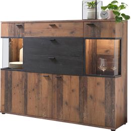 Highboard Hela "Atlanta" Sideboards Gr. B/H/T: 155 cm x 125 cm x 40 cm, Oldwood/Burned Wood, 3, braun (oldwood, burned wood) Höhe 125 cm