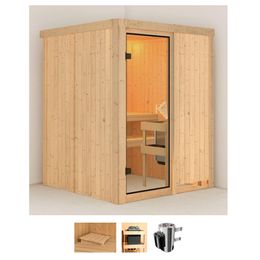 Karibu Sauna "Milaja" Saunen 3,6-kW-Plug & Play Ofen mit integrierter Steuerung beige (naturbelassen)