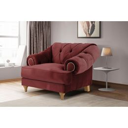 Sessel Home Affaire "Alegra", rot (bordeaux), B:116cm H:86cm T:108cm, Samtoptik (100% Polyester);Luxus-Microfaser Vintagelook (100% Polyester);Struktur fein (100% Polyester), Sessel, Sessel, mit Knopfheftung im R&uuml;cken, Keder und Nieten in Armlehnen