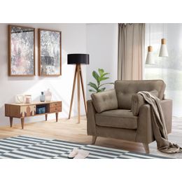 Sessel Home Affaire "Copenhagen", grau (taupe), B:92cm H:88cm T:87cm, Struktur weich (100% Polyester);Samtoptik (100% Polyester), Sessel, Einzelsessel, feiner Keder, Kopfheftung im Rücken und Armlehnkissen