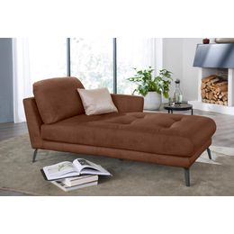 Chaiselongue W.Schillig "softy" Sofas Gr. B/H/T: 106 cm x 79 cm x 168 cm, Chenille-Flachgewebe R66, Armlehne rechts, braun (copper r66) mit dekorativer Heftung im Sitz, Füße schwarz pulverbeschichtet