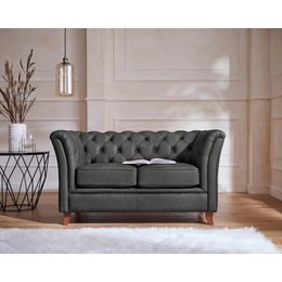 Chesterfield-Sofa Home Affaire "Reims", grau (dunkelgrau), B:150cm H:76cm T:88cm, Samtoptik (100% Polyester), Sofas, mit echter Chesterfield-Knopfheftung, hochwertige Verarbeitung