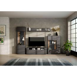 Wohnwand "TACOMA", grau (grafit matt), B:331cm, SET ONE BY Musterring, Kastenmöbel-Sets, Typ 02, mit Wandboard