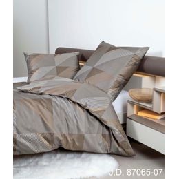 Bettwäsche Janine "J. D.87065 06" Gr. B/L: 200cm x 200cm, 2 St., Mako-Satin, B/L: 80cm x 80cm & 80cm x 80cm, grau (taupe) mit Reißverschluss, 100% Baumwolle