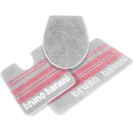 Badematte Bruno Banani "Daniel" Badematten Gr. 3-tlg. Stand-WC Set, 3 St., Polyester, grau (hellgrau) mit Streifen, Badteppich, Badematten auch als 3 tlg. Set erhältlich