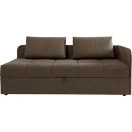 Schlafsofa Alina "Marla", braun (braun eqe 4), B:205cm H:73cm T:95cm, Chenille EQE (100% Polyester), Sofas, Schlafsofa, inkl. Stauraum & 2 R&uuml;ckenkissen, Armlehne wahlweise links oder rechts