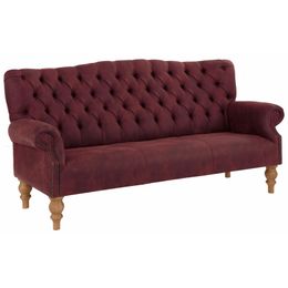 Chesterfield-Sofa Home Affaire "Lord", rot, B:188cm H:93cm T:84cm, Struktur fein (100% Polyester);Luxus-Microfaser Lederoptik (100% Polyester), Sofas, mit echter Chesterfield-Knopfheftung und Ziernägeln