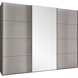 Schwebetürenschrank Wiemann "Kos" Schränke Gr. B/H/T: 246,3 cm x 217 cm x 67 cm, 3 St., grau (havanna, dekor, glas kieselgrau, kristallspiegel) mit Spiegeltür und Schattenfuge