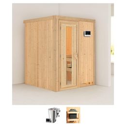 Karibu Sauna "Milaja" Saunen 3,6-kW-Bio-Plug & Play Ofen mit externer Steuerung beige (naturbelassen)