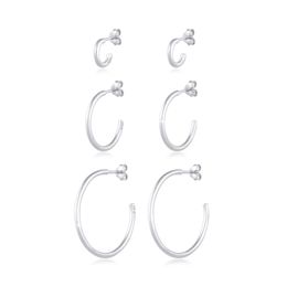 Ohrring-Set Elli "Creolen Stecker Set Basic (6 tlg.) 925 Silber" Ohrringe Gr. OneSize, ohne Stein, Silber 925 (Sterlingsilber), silberfarben (silber) Damen