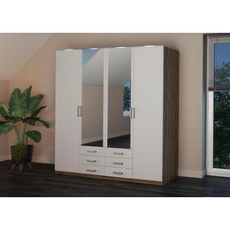 Kleiderschrank Priess "Amsterdam" Schränke Gr. B/H/T: 185 cm x 193 cm x 56 cm, mit Glaskranzblende und LED, 4 St., weiß (astkernbuche, weiß) mit oder ohne LED-Beleuchtung