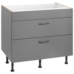 Unterschrank Optifit "Elga" Schränke Gr. B/H/T: 90 cm x 87 cm x 58,4 cm, grau (basaltgrau, basaltgrau) mit Soft-Close-Funktion, höhenverstellbare Füße, Breite 90 cm