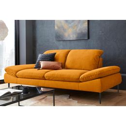 2,5-Sitzer W.Schillig "enjoy&MORE", gelb (brandy s37), B:232cm H:87cm T:110cm, Chenille-Flachgewebe R66 (85% Polyester, 15% Nylon);Longlife Xtra-Leder Z59: Glattleder mit modischer Pr&auml;gung. Hautst&auml;rke 0, 9 - 1, 1 mm;Stoff S37 (100% Polyester), Sofas, Sitztiefenverstellung, F&uuml;&szlig;e schwarz pulverbeschichtet, Breite 232 cm