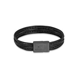 Armband Kuzzoi "Leder 6-reihig Magnet Basic 925 Silber oxidiert" Armbänder Gr. 19cm, ohne Stein, Silber 925 (Sterlingsilber), schwarz Herren Lederarmband