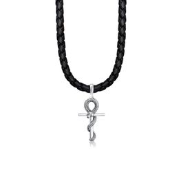 Kette mit Anhänger Kuzzoi "Herren Kreuz Schlange Leder Oxidiert 925 Silber" Halsketten Gr. 50, ohne Stein, Silber 925 (Sterlingsilber), Länge: 50 cm, silberfarben (silber) Herren