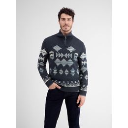 Strickpullover Lerros "Lerros Jaquardpullover mit Troyerkragen" Gr. L, blau (classic navy) Herren Pullover