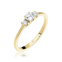 Fingerring Elli Premium "Trio Zirkonia 375 Gelbgold" Fingerringe Gr. 56 mm, mit Steinen, Gelbgold 375, 2 mm, weiß (weiß, weiß) Damen