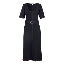 Blusenkleid Tommy Hilfiger Curve "CRV SCP NK BELT MIDI DRS 1/2SLV" Gr. 46, N-Gr, blau (dunkelblau) Damen Kleider Große Größen