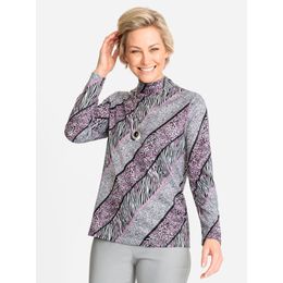 Langarmshirt CLASSIC "Winter-Shirt" Gr. 42, lila (orchidee, schwarz, bedruckt) Damen Shirts