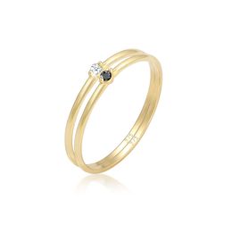 Verlobungsring Elli DIAMONDS "Solitär Schwarz Weiss Diamant (0.03 ct.) Gelbgold" Fingerringe Gr. 52 mm, 0.003 ct P1 = bei 10-facher Vergrößerung erkennbare Einschlüsse, Gelbgold 375, 1 mm, goldfarben (gold, weiß) Damen