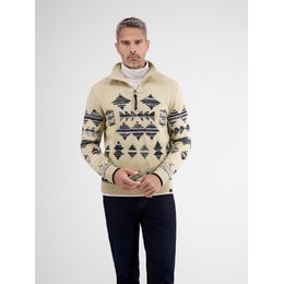 Strickpullover Lerros "Lerros Jaquardpullover mit Troyerkragen" Gr. L, beige (tender melange) Herren Pullover