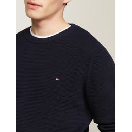 Rundhalspullover Tommy Hilfiger "REFINED STRUCTURE CREW NK" Gr. M, blau (desert sky) Herren Pullover mit feiner Struktur