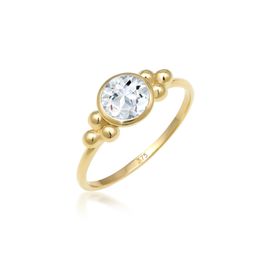 Fingerring Elli Premium "Verlobungsring Kugeln Topas Edelstein 375 Gelbgold" Fingerringe Gr. 52 mm, mit Steinen, Gelbgold 375, 1 mm, goldfarben (gold, weiß) Damen