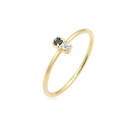 Verlobungsring Elli DIAMONDS "Bi-Color Schwarzer Diamant (0.06 ct.) 375 Gelbgold" Fingerringe Gr. 52 mm, 0.006 ct P1 = bei 10-facher Vergrößerung erkennbare Einschlüsse, Gelbgold 375, 1 mm, goldfarben (gold, weiß) Damen