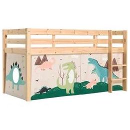 Spielbett Vipack "Pino, Kiefer massiv, mit Rolllattenrost u. Textil-Set, Made in Europe", beige (natur), B:105,4cm H:114cm L:209,4cm, Betten, verschiedene Textil Dessins, 3 Gestellfarben zur Wahl