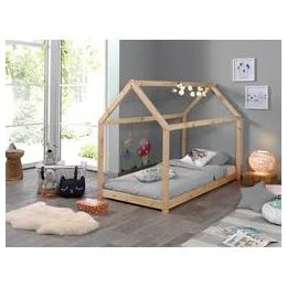 Kinderbett VIPACK "Cabane" Betten Gr. Liegefläche B/L: 90cm x 200cm Betthöhe: 12cm, kein Härtegrad, ohne Matratze, beige (kiefer massiv natur) Baby Abenteuerbett Kinderbett Betten Hausbett