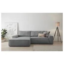 Ecksofa Home Affaire "SHERWOOD Schlafsofa 267 cm, L-Form" Sofas Gr. B/H/T: 267 cm x 85 cm x 167 cm, Cord, Recamiere links, grau (anthrazit) Schlaffunktion mit Bettkasten (210x136 cm), Cord, Vintage, Samtvelours