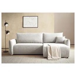 Ecksofa Inosign "MAVAS Schlafsofa mit Bettkasten, L-Form" Sofas Gr. B/H/T: 257cm x 88cm x 177cm, Chenille-Struktur, Recamiere rechts, grau (fog) ca.257127cm (Liegefläche 212145 cm), Cord, Chenille, Struktur