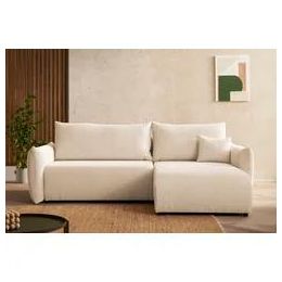 Ecksofa Inosign "MAVAS Schlafsofa mit Bettkasten, L-Form" Sofas Gr. B/H/T: 257cm x 88cm x 177cm, Cord, Recamiere rechts, beige (hellbeige) ca.257127cm (Liegefläche 212145 cm), Cord, Chenille, Struktur