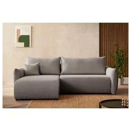 Ecksofa Inosign "MAVAS Schlafsofa mit Bettkasten, L-Form" Sofas Gr. B/H/T: 257cm x 88cm x 177cm, Cord, Recamiere links, grau ca.257127cm (Liegefläche 212145 cm), Cord, Chenille, Struktur