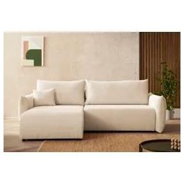 Ecksofa Inosign "MAVAS Schlafsofa mit Bettkasten, L-Form" Sofas Gr. B/H/T: 257cm x 88cm x 177cm, Cord, Recamiere links, beige (hellbeige) ca.257127cm (Liegefläche 212145 cm), Cord, Chenille, Struktur